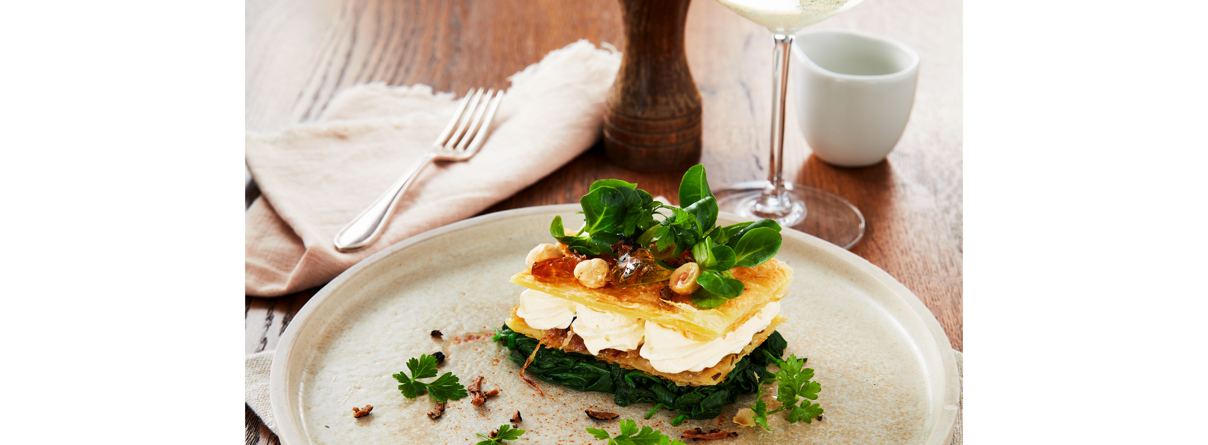 Onion Mille Feuille, Brie Crémeux, Sherry Vinegar and Hazelnuts ...