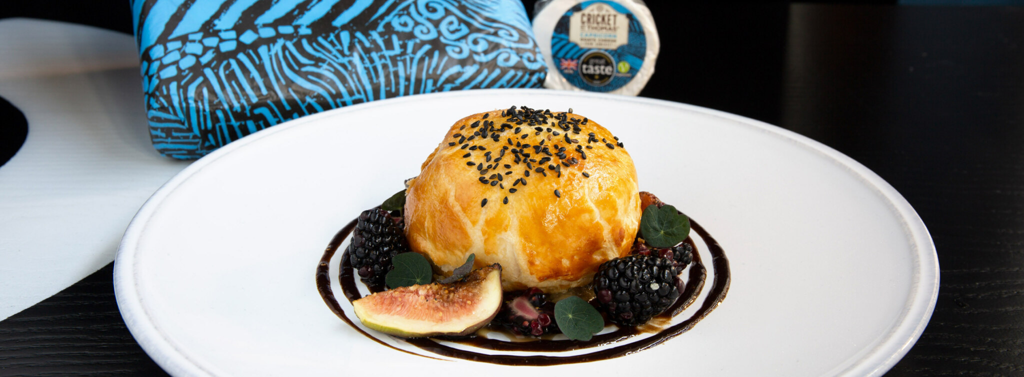 Goats Cheese Parcel with Caramelised Figs, Fermented Blackberries and ...