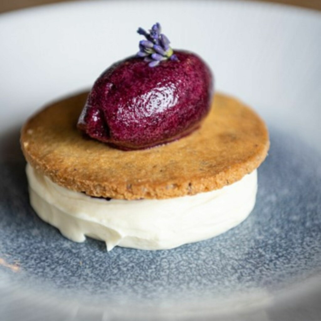 Cricket St Thomas Goats cheese & white chocolate cheesecake, blueberry ...
